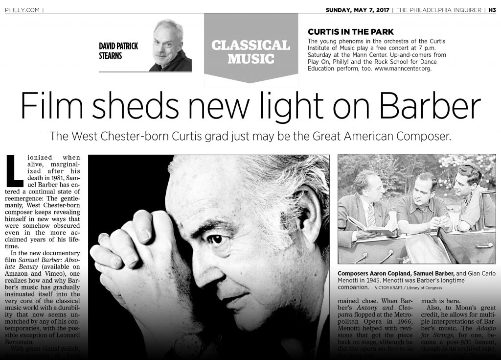 David Patrick Stearns, Philadelphia Inquirer - Samuel Barber: Absolute ...